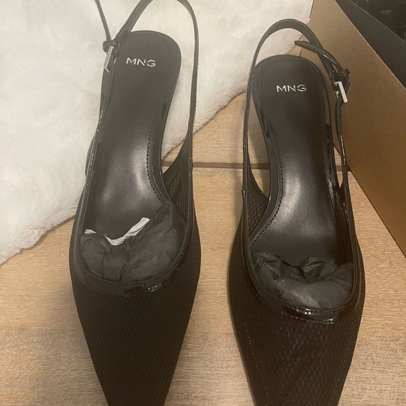 Mango | Shoes | Mango Black Mesh Slingback Kitten Heels | Poshmark